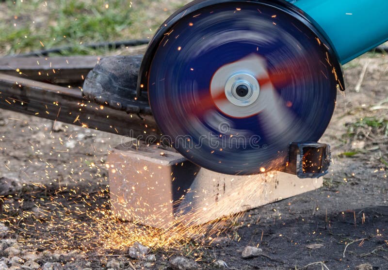 Sparks from Metal Cutting at a Construction Site. Technologies Stock ...