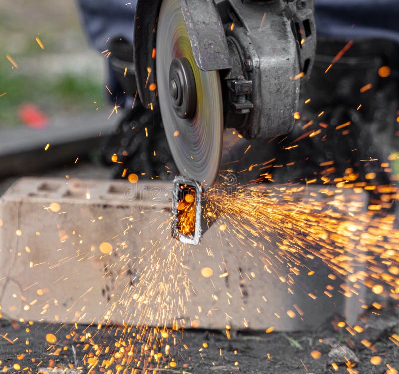 Sparks from Metal Cutting at a Construction Site. Technologies Stock ...