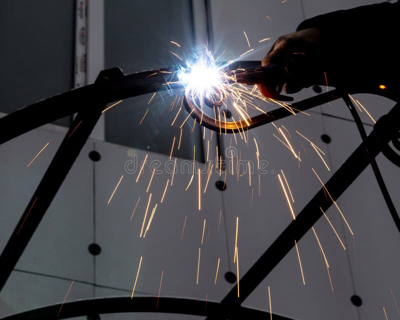 Sparks from Metal Welding at a Construction Site Stock Image - Image of ...