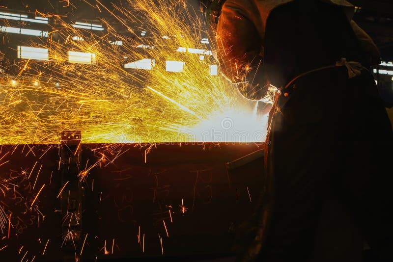 Sparks and Smoke from Welder Arc Gouging Carbon Electrode Rods Stock ...