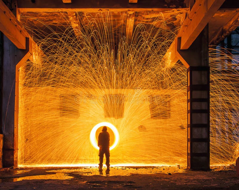 Sparks of Steelwool in an Industrial Hall Stock Image - Image of ...