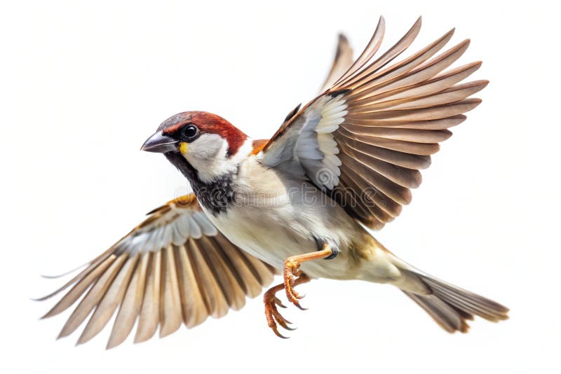 Sparrow Bird in Flight on White Background Stock Illustration ...
