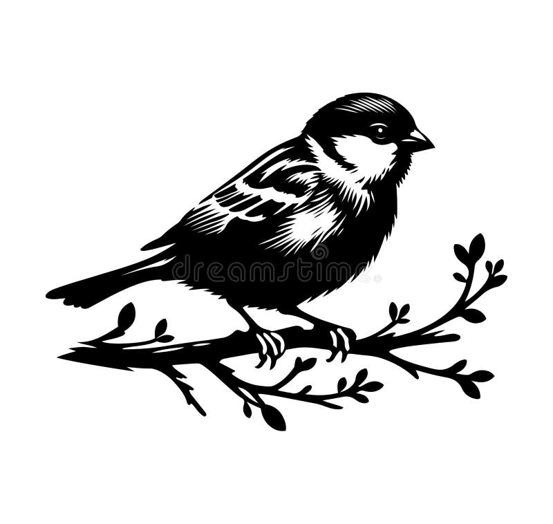 Elegant Black and White Sparrow on Branch Stock Vector - Illustration ...