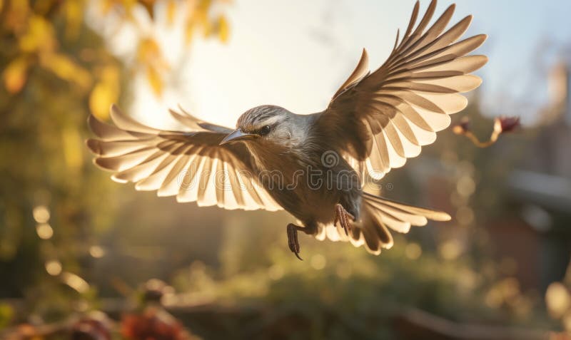 Sparrow in Flight with Open Wings, Close-up Stock Photo - Image of ...