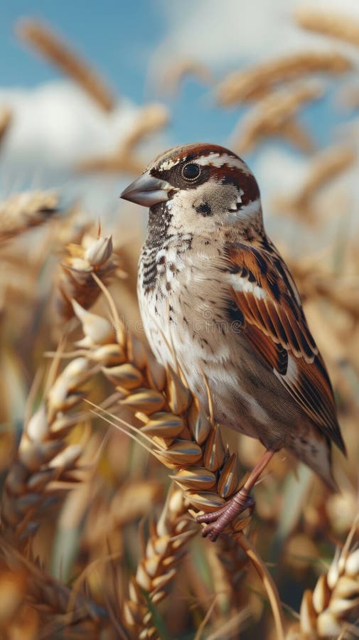 Sparrow Sitting on Wheat Spike Stock Image - Image of animal, stand ...