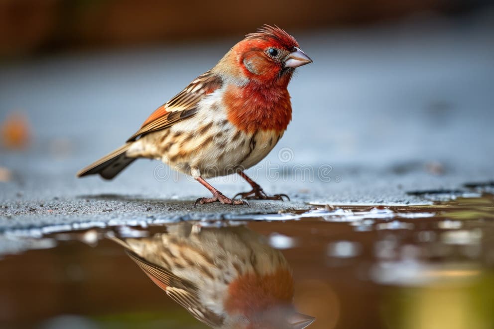 Sparrow Staring at Its Reflection in a Puddle after the Rain Stock Image - Image of reflection ...