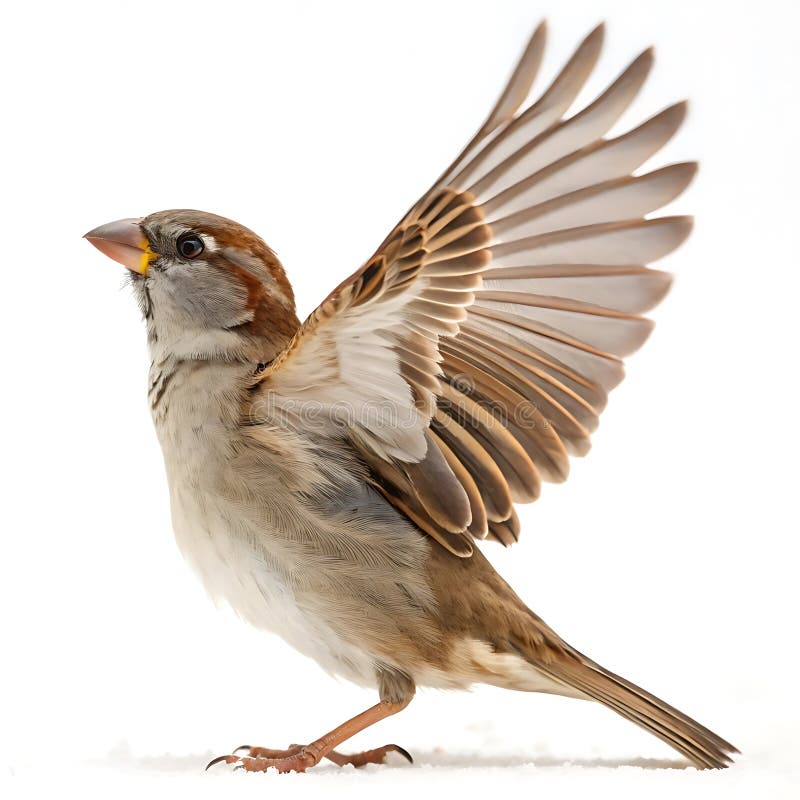 Sparrow Stretching Its Wing in Mid Flight, Displaying Vibrant Feathers ...