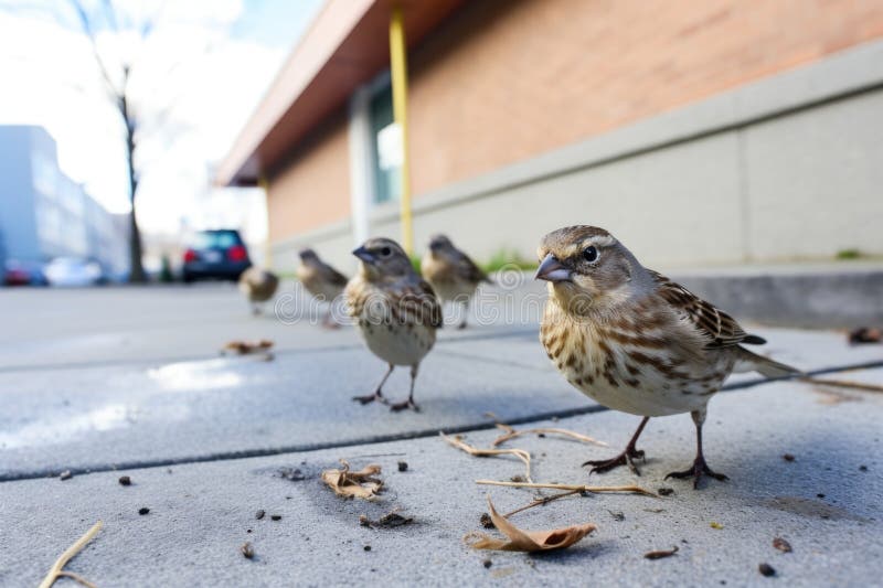 Sparrows Fluttering in a Paved Urban Lot Stock Illustration ...