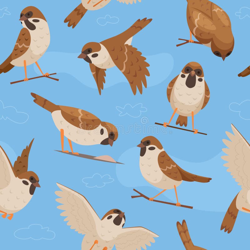 Sparrows Pattern. Textile Design Project with Flying Chrisp Moving ...
