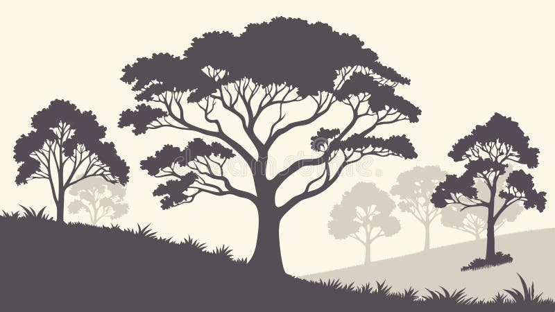 Sparse African Trees Landscape Flat Dry Open Environment, Vector Design ...