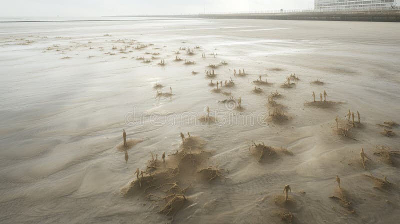 Sparse Sand Castles on Expansive Beach Stock Image - Image of ephemeral ...