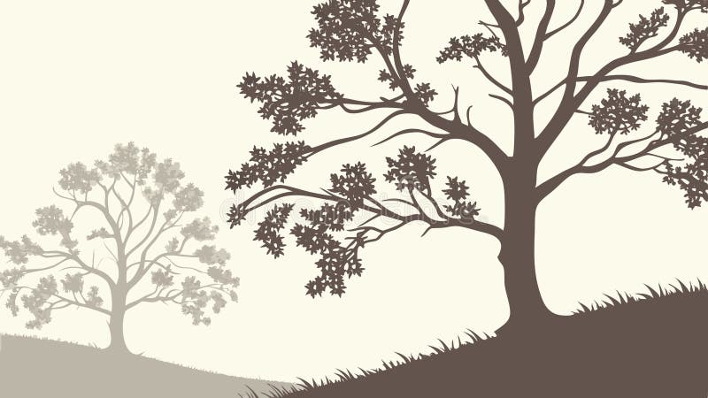 Sparse Tree in Landscape Vector Illustration, Nature and Solitude ...