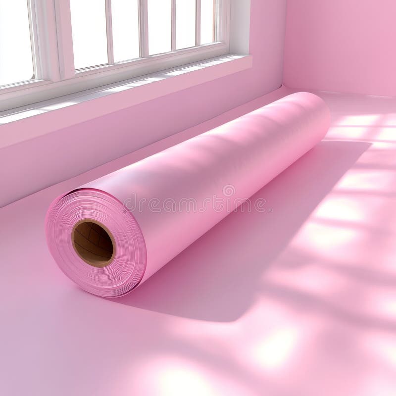 A Sparsely Decorated Pink Room with a Paper Sheet and Natural Light ...