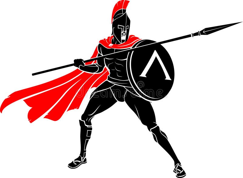 Spartan Battle Warrior Spear and Shield Stock Vector - Illustration of ...