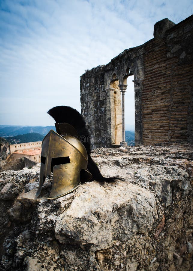 Spartan Helmet on Castle Ruins Stock Photo - Image of ruins, helmet ...