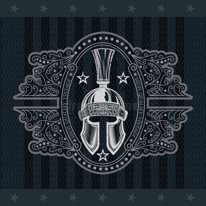 Spartan Helmet Front View in the Center Oval Frame with Pattern ...