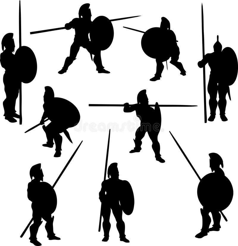 Spartan Hoplite Silhouettes Stock Vector - Illustration of lance ...