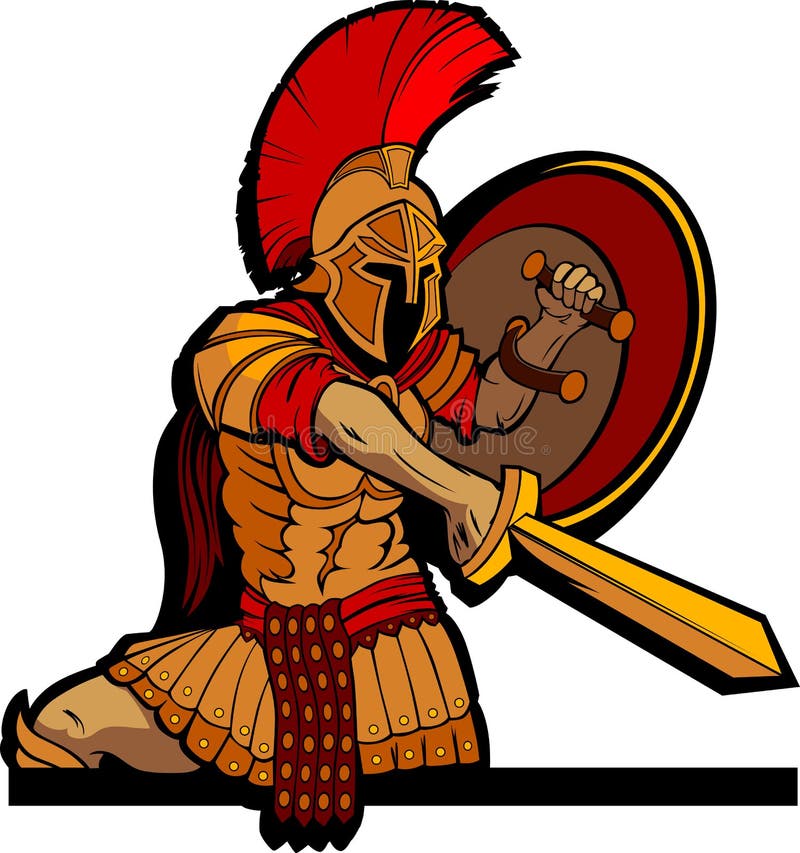 Roman Soldier On Guard With Shield Cartoon Vector Clipart