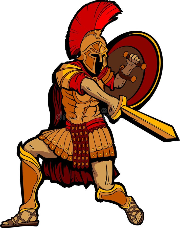 Spartan Standing with Sword and Shield Stock Vector - Illustration of ...