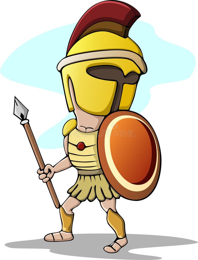 Spartan Trojan Cartoon with Spear Stock Illustration - Illustration of ...