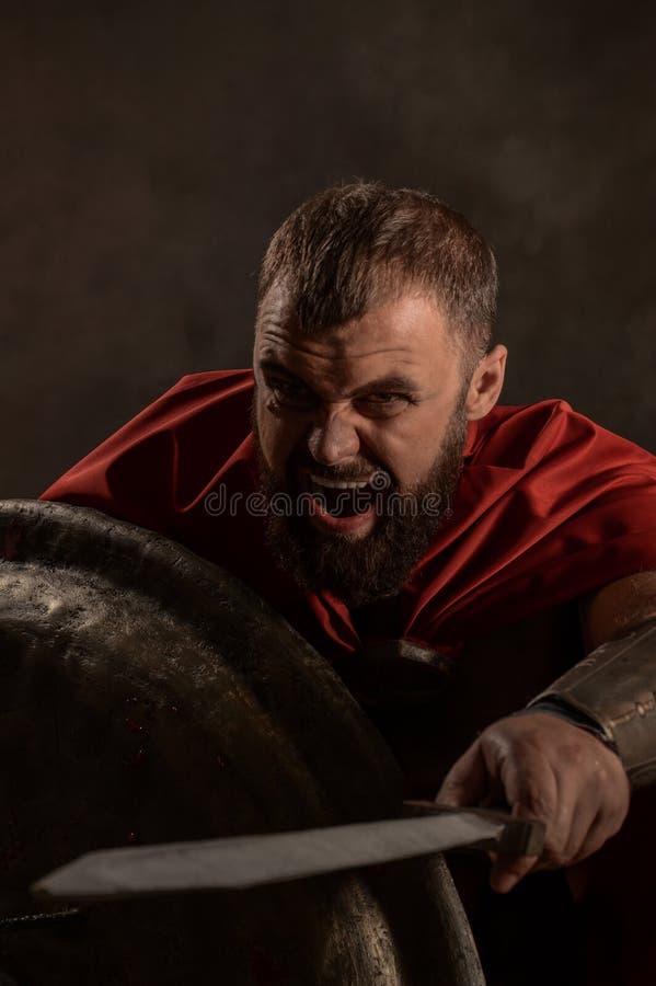 Spartan Warrior during an Attack with a Sword Stock Image - Image of ...
