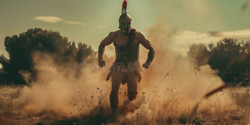 Spartan Warrior Charging into Battle. Created by Generative Artificial ...