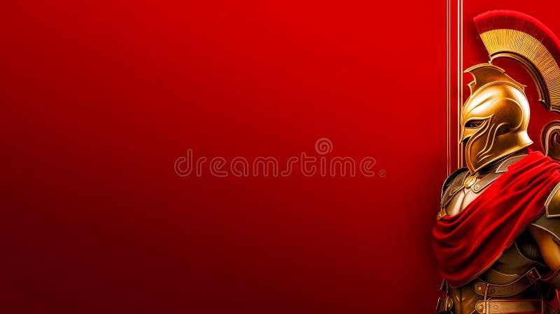 Spartan Warrior in Full Armor on Red Background Stock Photo - Image of ...
