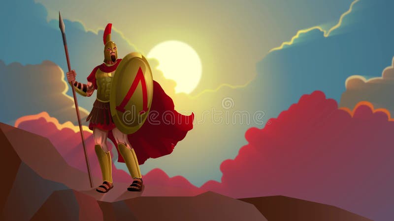 Spartan Warrior with His Shield and Spear Standing Gallantly Against ...