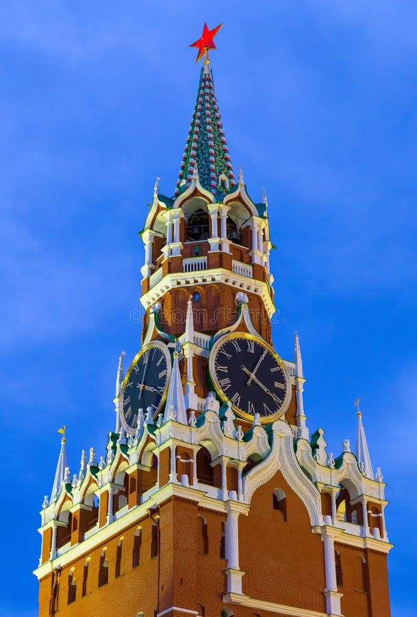 Spasskaya Clock Tower Decorated by the Red Ruby Star on the Top Stock ...