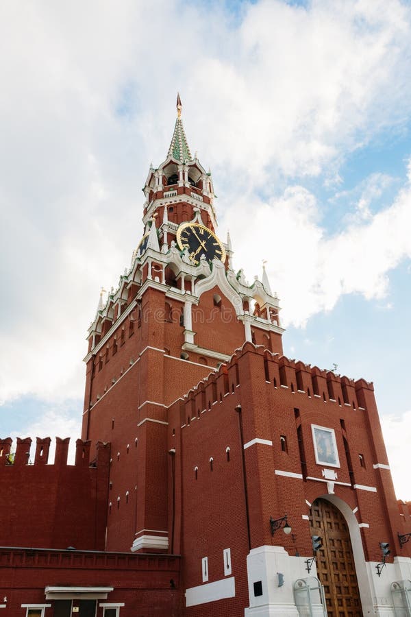 Spasskaya Tower on the Background of the Cloudy Sky Stock Photo - Image ...