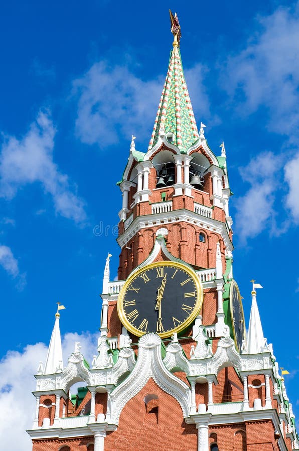 Spasskaya Tower and Kremlin Clock. Red Square, Moscow. Stock Photo ...