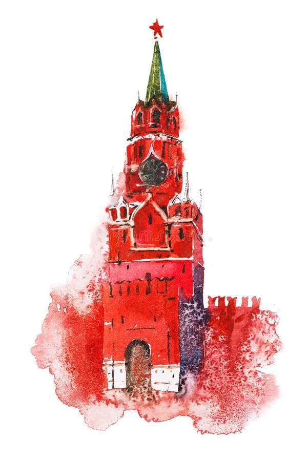 Moscow Kremlin. Russia Red Square Watercolor Paintings Stock ...