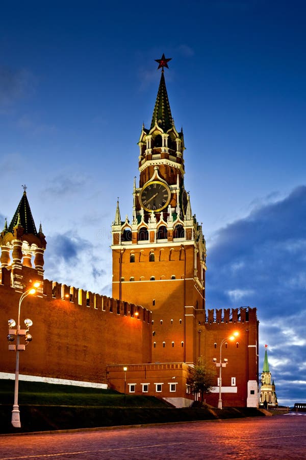 The Spasskaya Tower on Red Square in Moscow, Russia Stock Image - Image ...