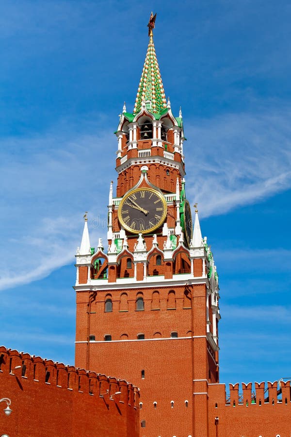 The Spasskaya Tower on Red Square in Moscow, Russia Stock Photo - Image ...