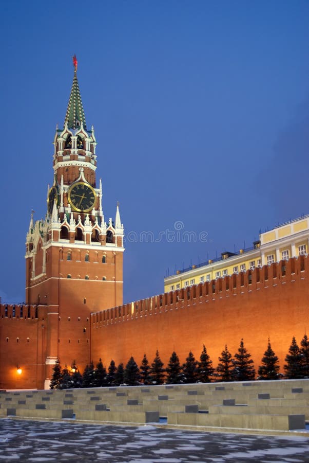 Spasskaya Tower on Red Square in Moscow Russia Win Stock Image - Image ...