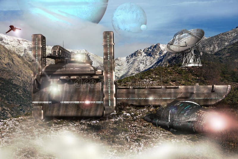 Spatial Station on a Far Planet Stock Illustration - Illustration of ...