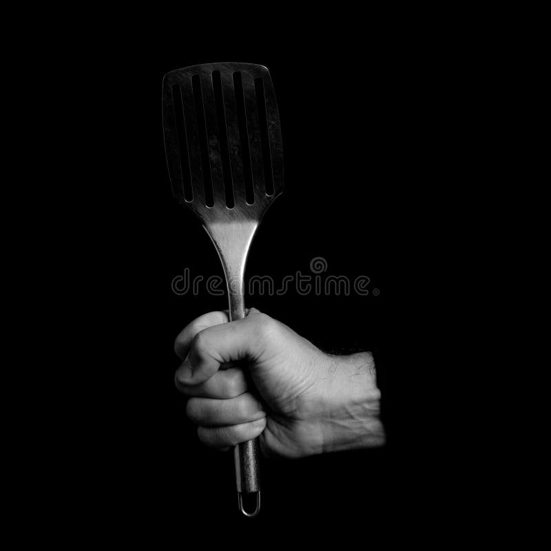 Spatula - Kitchen Tools in a Man`s Hand Stock Photo - Image of workman ...
