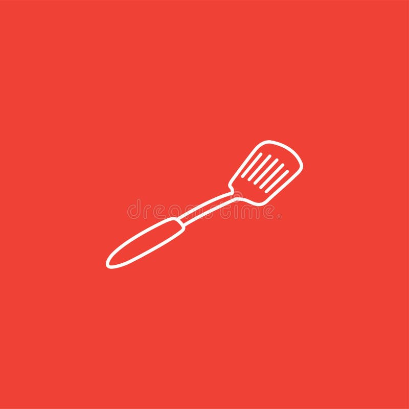 Spatula Line Icon on Red Background. Red Flat Style Vector Illustration ...