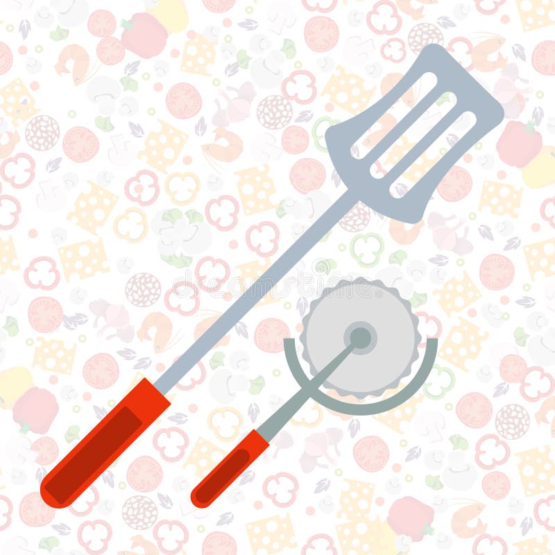 Spatula and Roller for Cutting Pizza Stock Illustration - Illustration ...