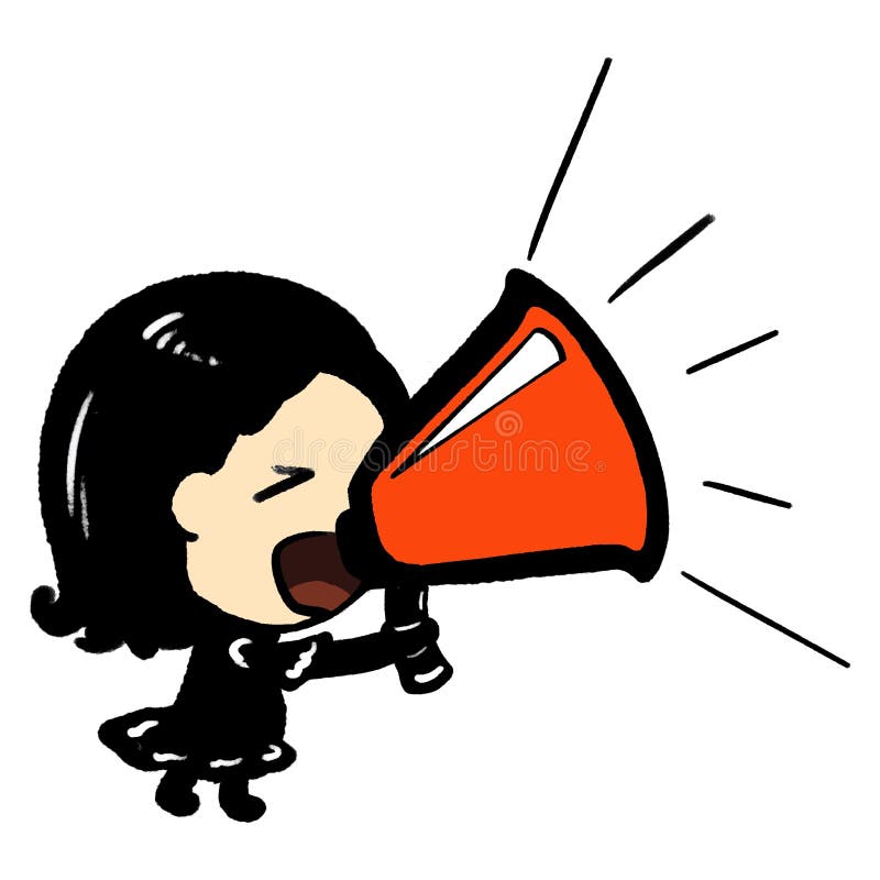 Speak Loud Icon Illustration, Little Girl and Red Speaker Isolated ...