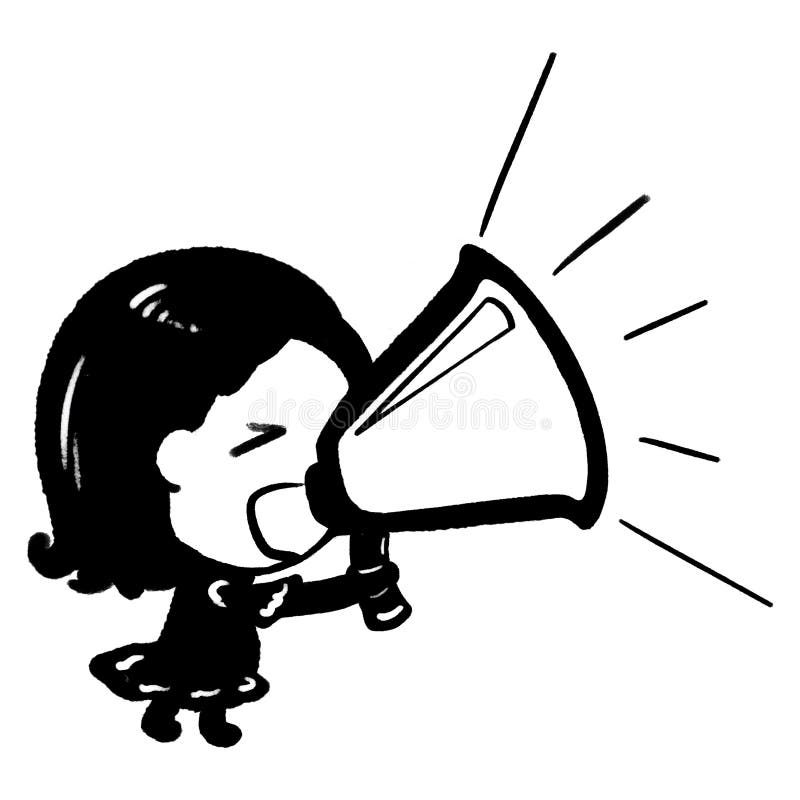 Speak Loud Icon Illustration, Little Girl and Speaker Isolated, Shout ...