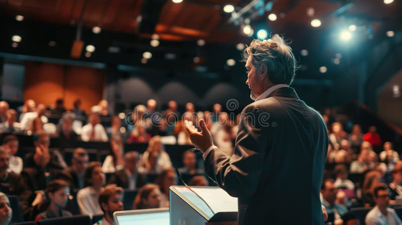 Speaker Addressing a Large Audience at a Business Stock Illustration ...