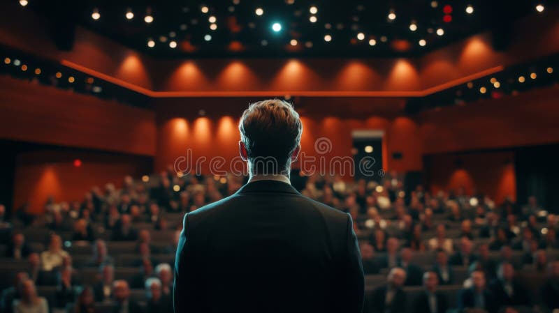 A Speaker Addressing a Large Audience in a Convention Hall Stock ...