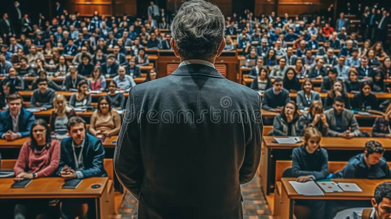 Speaker Addressing a Large Audience in a Lecture Hall Stock ...