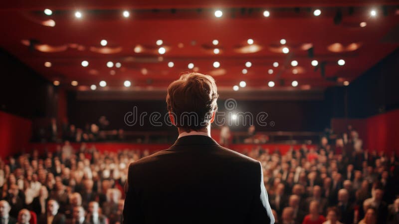 Speaker Addressing a Large Audience in a Theatre Setting Stock ...