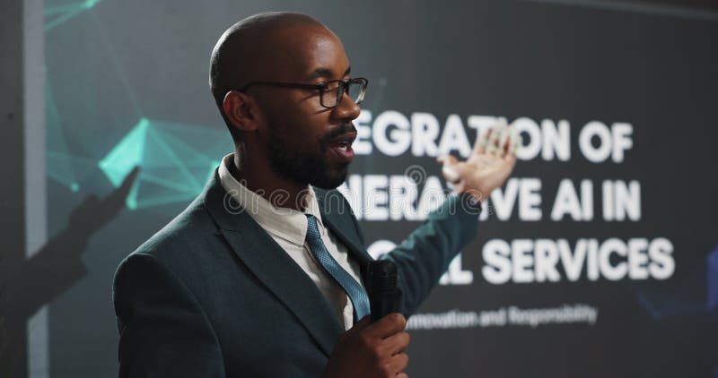 Speaker, Black Man or Talking at Conference Event for AI, Automation or ...