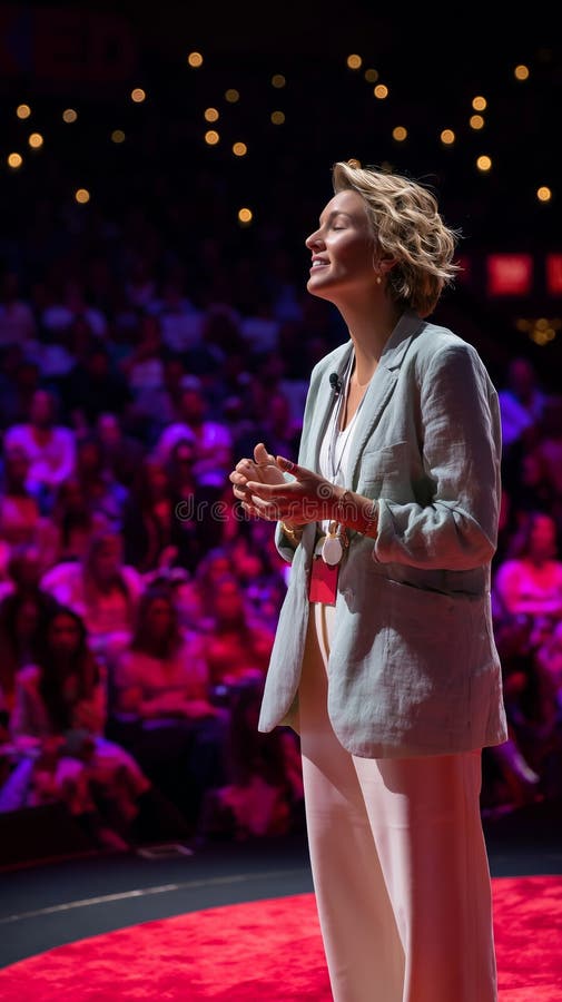 Speaker Engages Audience at a TED Talk Event in Bright, Colorful ...
