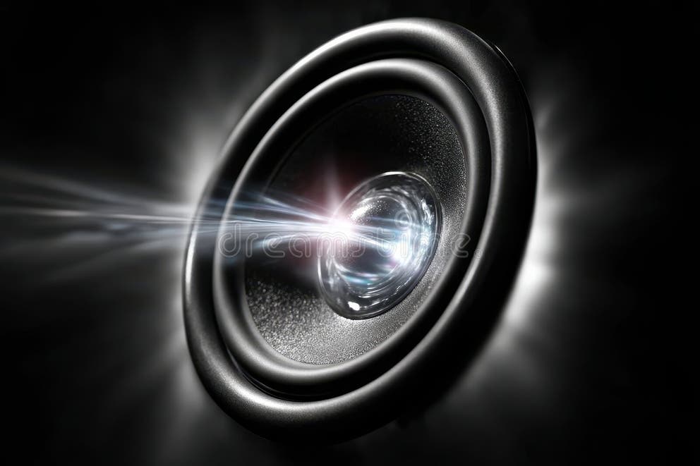 Close-up View of a Speaker Cone Emitting Light in a Dark Environment ...