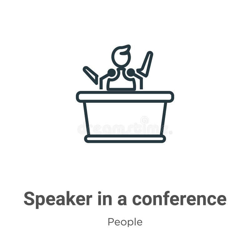 Speaker in a Conference Outline Vector Icon. Thin Line Black Speaker in ...