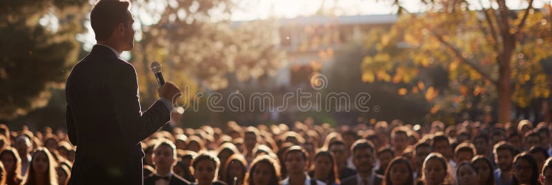 Speaker Delivering Captivating Outdoor Speech To Large Audience ...